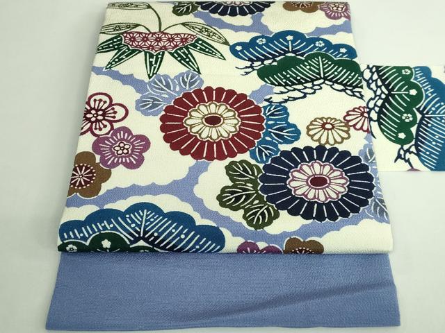 平和屋着物■極上　和染紅型　栗山紅型　栗山吉三郎　九寸名古屋帯　雲取り花文　鬼しぼ縮緬　逸品　DZAB1234kh5