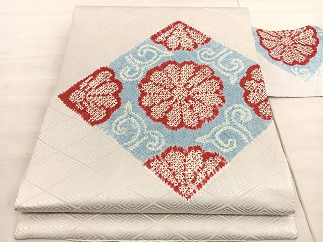 平和屋着物●九寸名古屋帯　絞り　花唐草菱文　正絹　逸品　BAAV5429hv