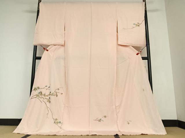 平和屋着物●訪問着　芳繍　枝花に休み鳥　仮絵羽　正絹　逸品　未使用　AABC0181zg