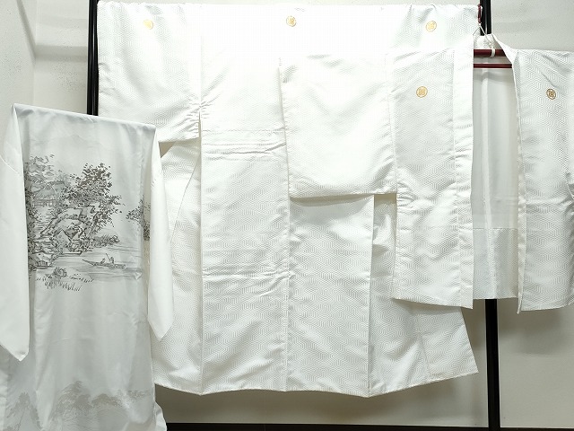 平和屋着物●男性　色紋付　羽織・長襦袢セット　毘沙門亀甲地紋　洗える着物　CAAZ1182vf