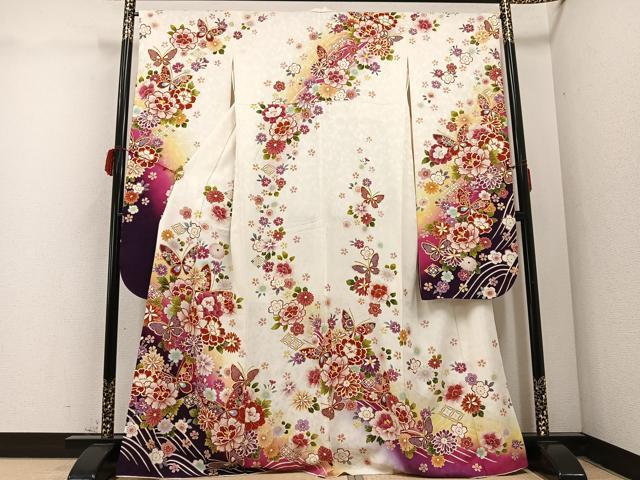 平和屋着物●豪華振袖　花蝶文　暈し染め　正絹　逸品　AABC8027ph