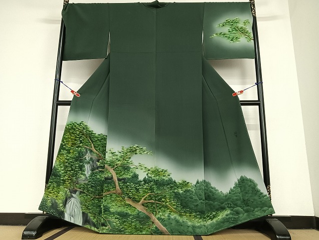 平和屋着物●染色作家　寺島利男　訪問着　手描き　樹林風景文　暈し染め　正絹　逸品　未使用　AABC4876zg