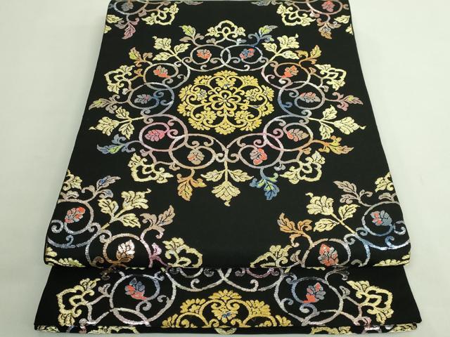 平和屋本店■最高級　龍村平蔵製　太鼓柄　本袋帯　御物平脱錦　黒地　金銀糸　逸品　DZAB1460kh5