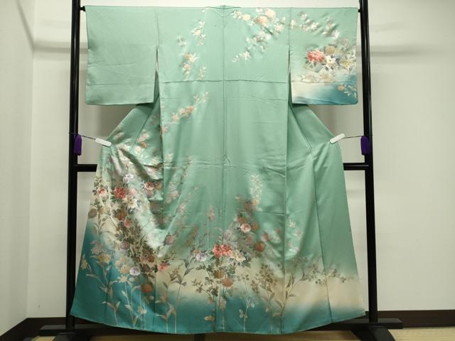 平和屋着物●訪問着　刺繍　地紙草花文　暈し染め　金銀彩　正絹　逸品　CAAY8348gh