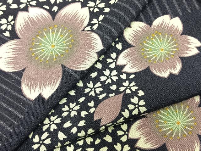 平和屋着物▽小紋　単衣　市松桜文　洗える着物　AABC3830fy