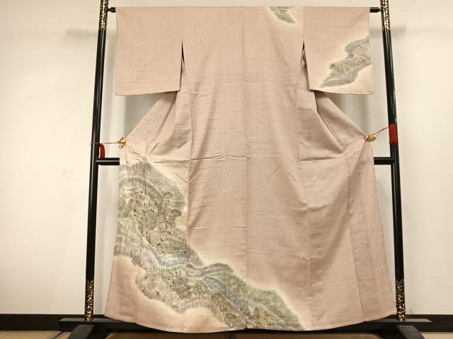 平和屋着物▽訪問着　単衣　紬地　辻が花　正絹　逸品　AABC3870fy