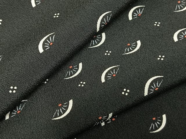 平和屋着物▽小紋　単衣　扇面文　黒地　洗える着物　AABC3915fy