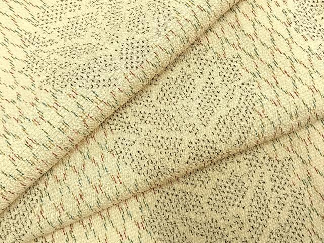 平和屋着物▽本塩沢　単衣　幾何学花文　正絹　逸品　AABC3965fy