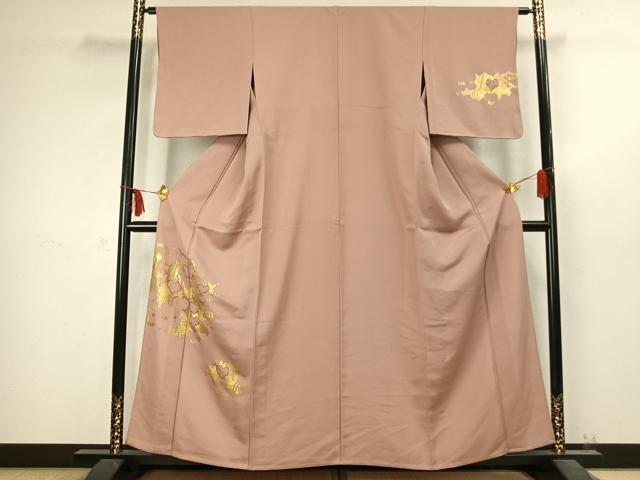 平和屋着物▽訪問着　単衣　刺繍　舞葉文　金彩　正絹　逸品　AABC4017fy