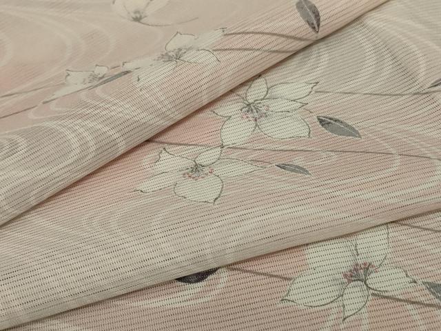 平和屋着物＊夏物　小紋　絽　流水枝花文　洗える着物　AABC9845jd