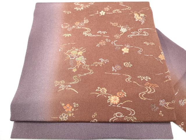 平和屋着物●全通柄　九寸名古屋帯　流水草花文　鬼しぼ縮緬　正絹　逸品　CABA0876hy