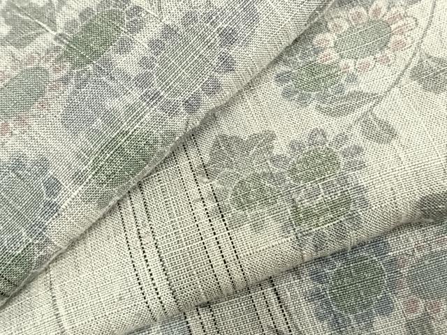 平和屋着物▽上質な紬　単衣　草花文　正絹　逸品　AABD0010fy