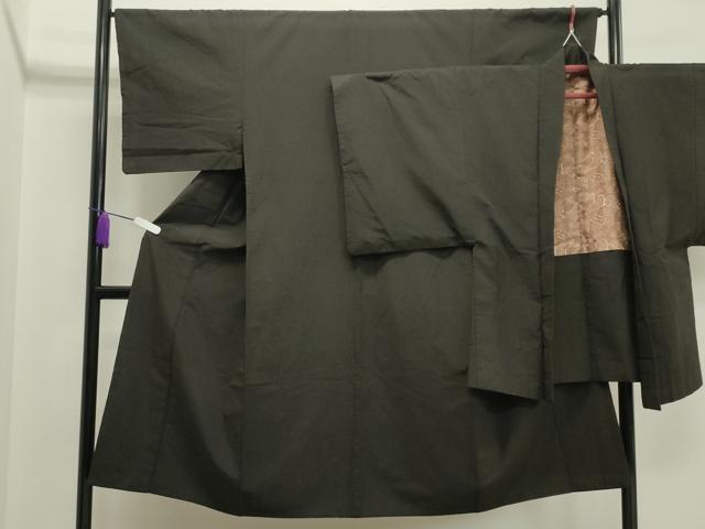 平和屋着物●男性　紬　アンサンブル　憲法黒茶色　正絹　逸品　CABA1238gh