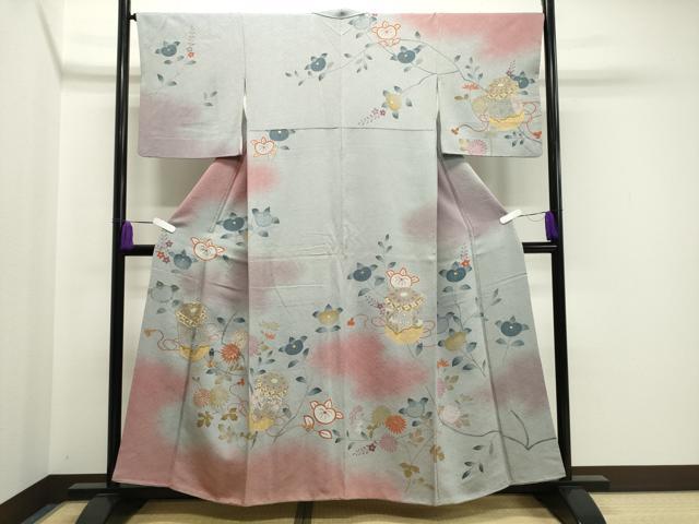 平和屋着物●創業460年・千總　訪問着　駒刺繍　貝桶橘花文　暈し染め　金彩　正絹　逸品　CABA1266gh