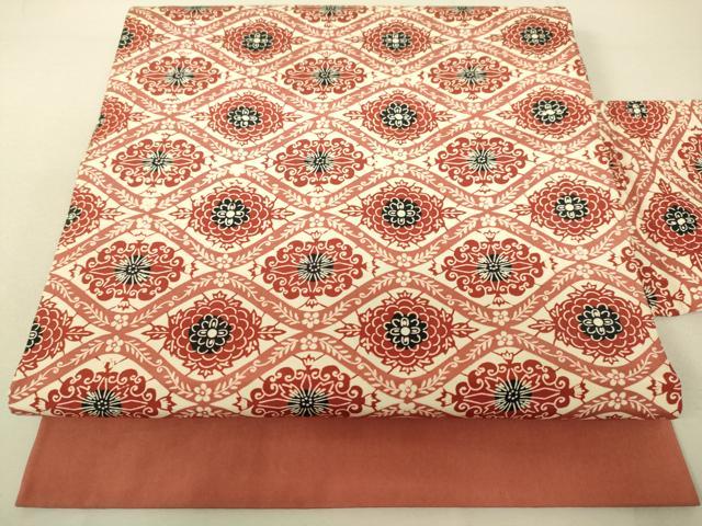 平和屋着物●全通柄九寸名古屋帯　型染　草花文　正絹　逸品　DAAX8419du