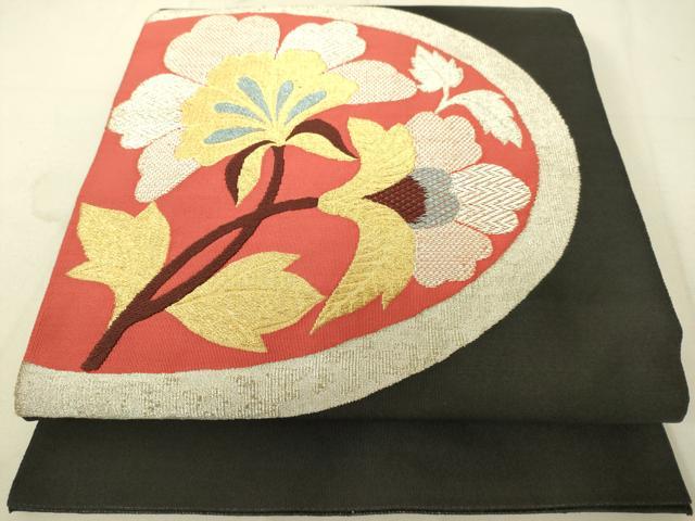 平和屋着物●綴れ　八寸名古屋帯　更紗花文　黒地　金銀糸　正絹　逸品　DAAX8418du