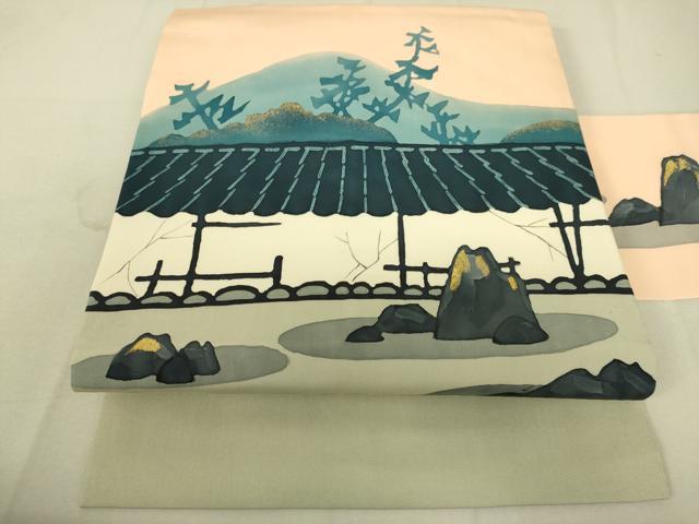 平和屋着物●九寸名古屋帯　作家物　風景文　金彩　正絹　逸品　DAAX8456du