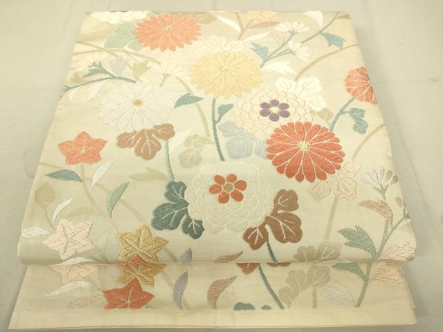 平和屋着物●六通柄袋帯　唐織　草花文　金糸　正絹　逸品　DAAX8473du