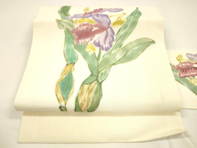 平和屋着物＊夏物　九寸名古屋帯　手描き　草花文　正絹　逸品　DAAY8500cm