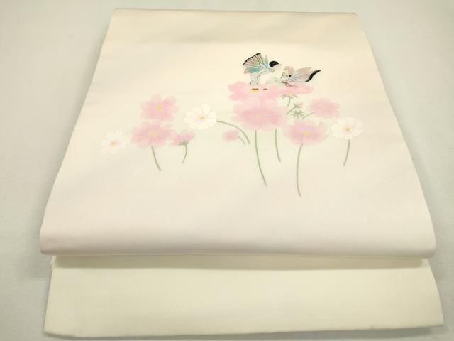 平和屋着物●塩瀬　九寸名古屋帯　手描き　妖精　草花文　正絹　逸品　DAAX9834fe