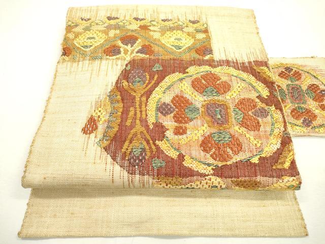 平和屋着物●八寸名古屋帯　紬地　雪輪花文　正絹　逸品　DAAX9838fe