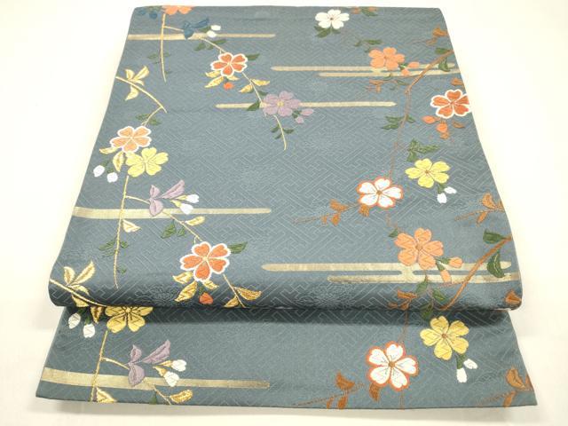 平和屋着物●六通柄袋帯　唐織　枝花文　金糸　正絹　逸品　DAAZ4181cm