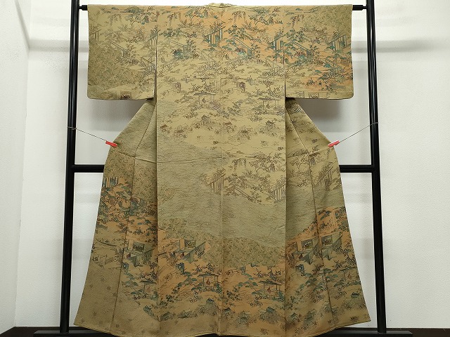 平和屋着物●人間国宝・南部芳松の息子 伝統工芸伝承者彫刻・南部幸雄　型染　訪問着　人物風景花文　正絹　逸品　CABA6004vf