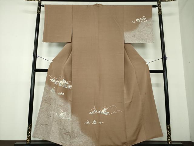 平和屋着物●訪問着　作家物　刺繍　草花文　たたき染め　金彩　やまと誂製　正絹　逸品　DAAZ0574ps