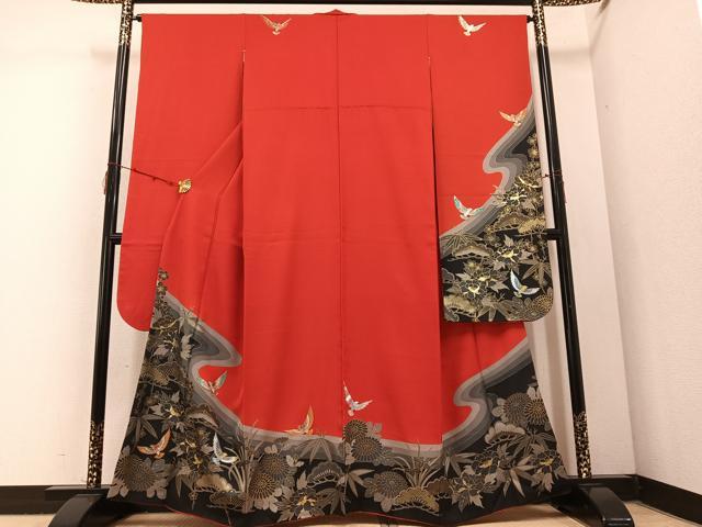 平和屋着物●染色作家　斉藤三才　振袖　三才鳥　花鳥文　金銀彩　正絹　逸品　AABD4798ph