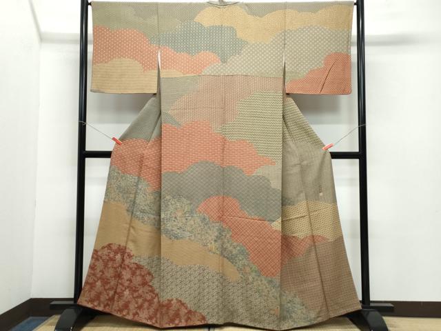 平和屋着物●訪問着　作家物　型染め　風景動物草花文　正絹　逸品　CABA6123vf