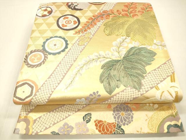 平和屋着物●六通柄袋帯　唐織　吉祥麻葉文　金糸　正絹　逸品　DAAZ4336cm