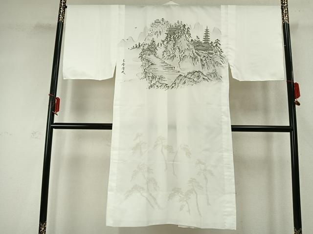 平和屋着物●男性　長襦袢　単衣　手描き　人物風景文　洗える着物　AABD0517fy