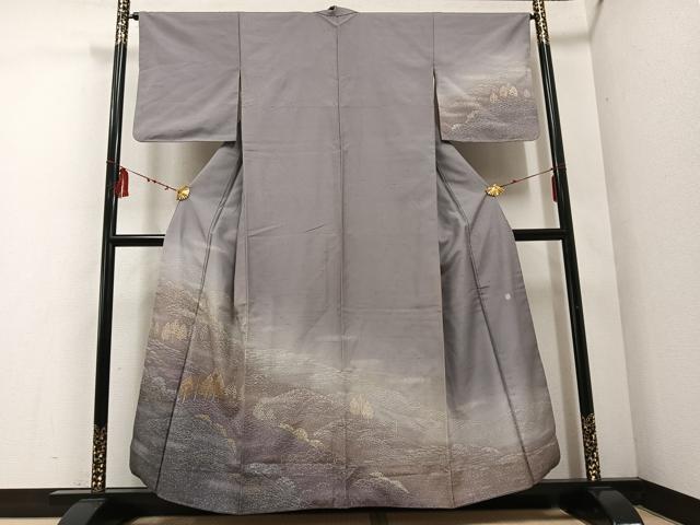 平和屋着物●石川県指定無形文化財　牛首紬　白山工房　手織り　訪問着　遠山樹林文　暈し染め　正絹　逸品　AABD7535ph