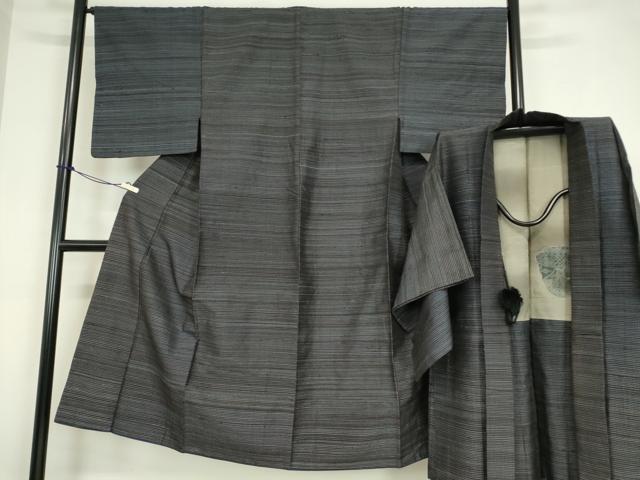 平和屋着物●男性　紬　アンサンブル　格子　正絹　逸品　DAAY9546az