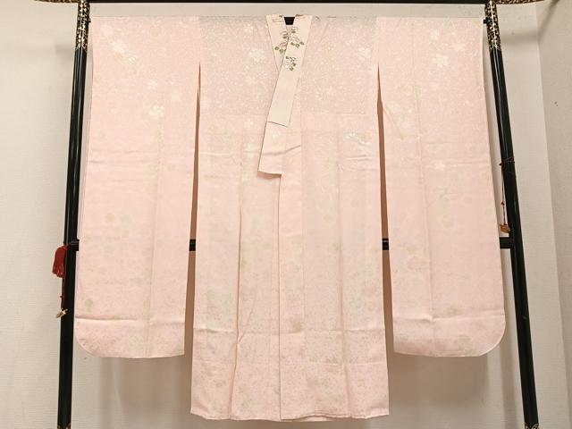 平和屋着物●振袖用長襦袢　無双仕立て　舞桜文　暈し染め　やまと金ラベル　半衿刺繍　正絹　逸品　AABD8841ph