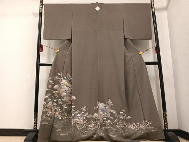 平和屋着物●豪華色留袖　友禅　刺繍　草花風景宝尽くし　金彩　正絹　逸品　未使用　AABD9801ph