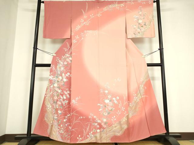 平和屋着物●訪問着　作家物　草花文　暈し染め　金銀彩　正絹　逸品　DAAY9646az