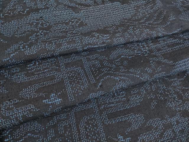 平和屋着物●結城紬　雲取り風景文　80亀甲　正絹　逸品　DAAY9659az