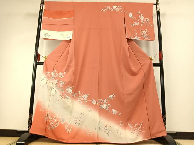 平和屋着物●訪問着　友禅　作家物　草花文　暈し染め　丹後ちりめん　反端付き　正絹　逸品　未使用　AABD8671fy