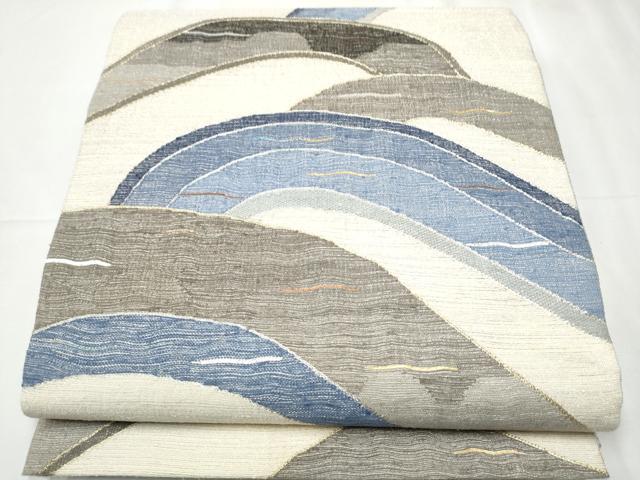 平和屋着物▽スリーシーズン　春夏秋　両面　全通柄袋帯　流水文　金銀糸　正絹　逸品　CABB0524hy