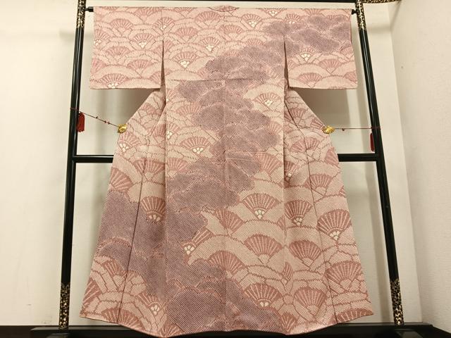 平和屋着物●訪問着　絞り　雲重ね舞扇文　正絹　逸品　AABE0744ph