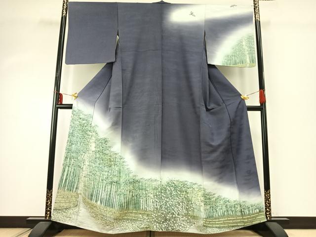 平和屋着物●訪問着　手描き　竹文　暈し染め　銀通し地　正絹　逸品　AABD8782fy