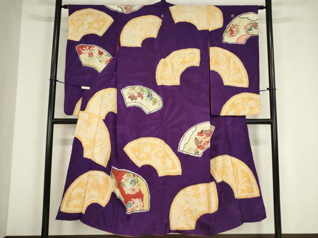 平和屋着物●アンティーク　大正ロマン　小振袖　絞り　地紙花文　金彩　正絹　逸品　DAAY9793az