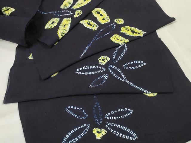 平和屋着物∴夏物　浴衣　反物　着尺　絞り　蜻蛉　トンボ　紺地　綿　逸品　未使用　DABA7112zzz