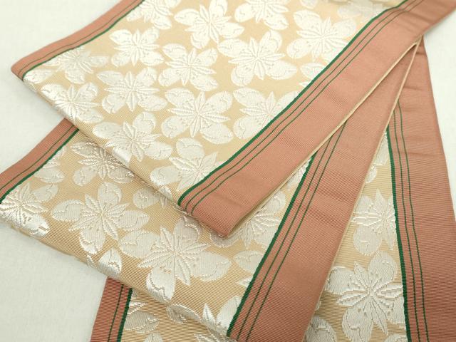 平和屋着物●本場筑前博多織　両面　半幅帯　花間道　正絹　逸品　DABA1367ps