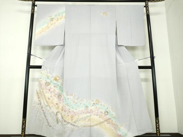 平和屋着物●訪問着　駒刺繍　枝垂れ桜　雪輪花文　暈し染め　金彩　正絹　逸品　DABA1450ps