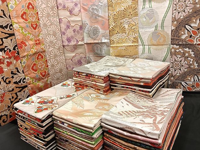 平和屋着物■袋帯 西陣 まとめて100点 鶴 孔雀 鴛鴦 尾長鳥 向い蝶 更紗 松竹梅 正倉院 楽器 佐賀錦 金銀糸 未使用品あり 全て正絹 mmm985