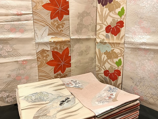 平和屋着物■夏物 袋帯 絽 紗 まとめて 50点 風景 菖蒲 花柄 竜田川文様 金銀糸 など 未使用品あり 全て正絹 mmm992