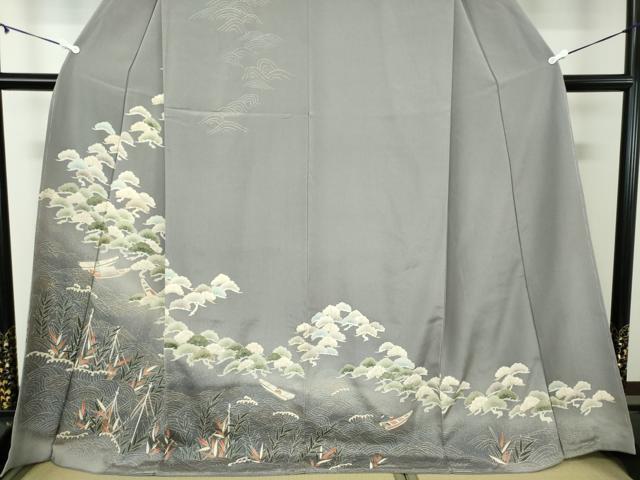 平和屋着物○訪問着 水辺風景 暈し染め 金彩 反端付き 正絹 逸品 未