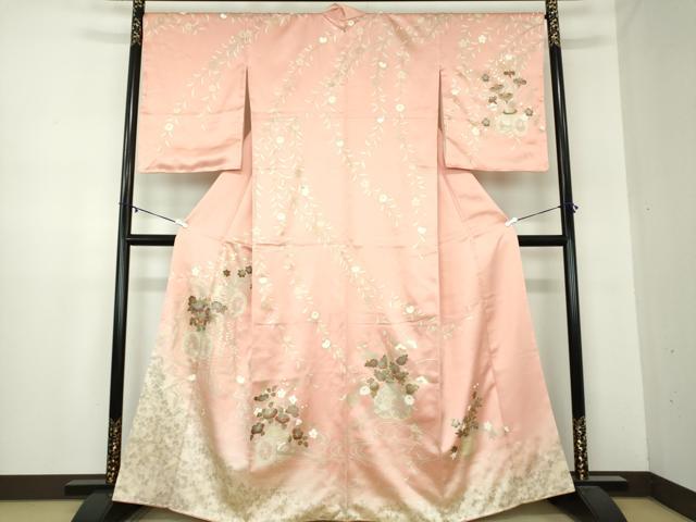 平和屋着物●訪問着　枝垂れ桜　流水花車文　暈し染め　金銀彩　正絹　逸品　未使用　DABA1534ps